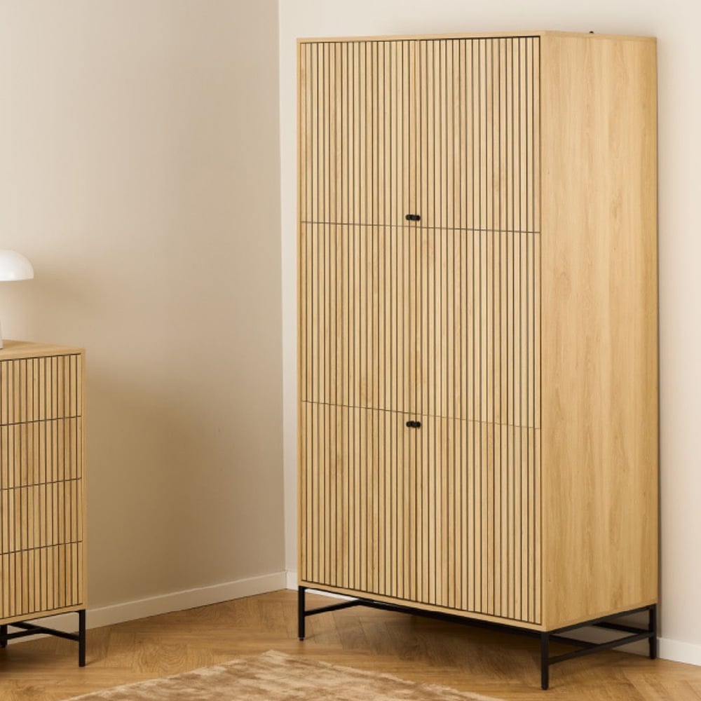 Abilene Wooden Wardrobe With 4 Doors In Oak And Black - Contemporary ...